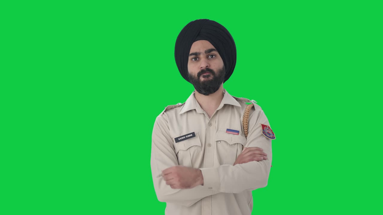 Angry Sikh Indian Police Man Looking At Someone Green Screen Free Stock ...