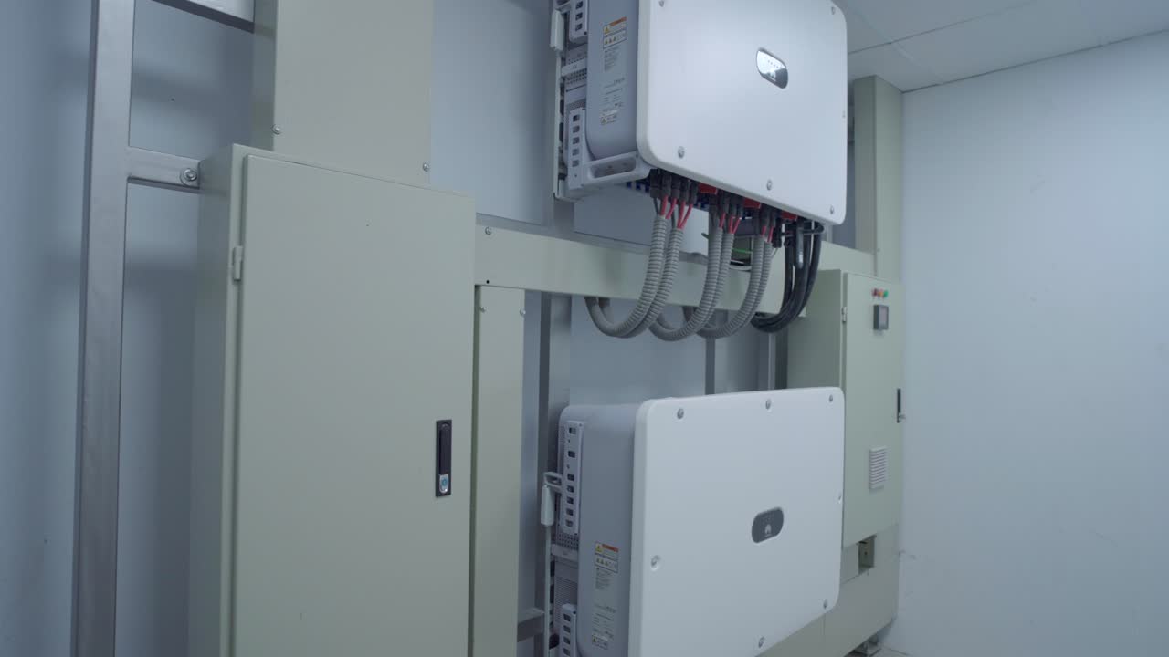 Premium stock video - Control of inverters solar panel on the wall ...