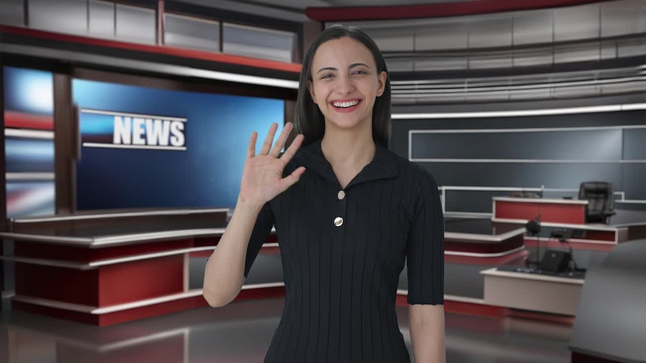 Happy Indian Female News Anchor Saying Hello Free Stock Video Footage ...