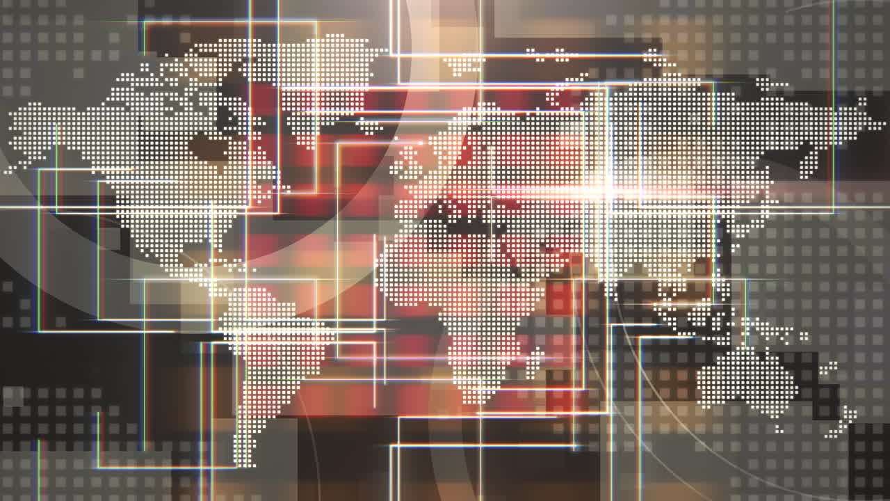 Premium stock video - World map and neon white and red grid with lines