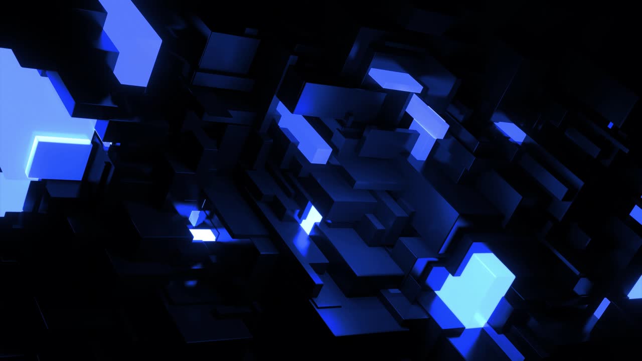 Dark science fiction blue background. Abstract looped 4k dark bg neon ...