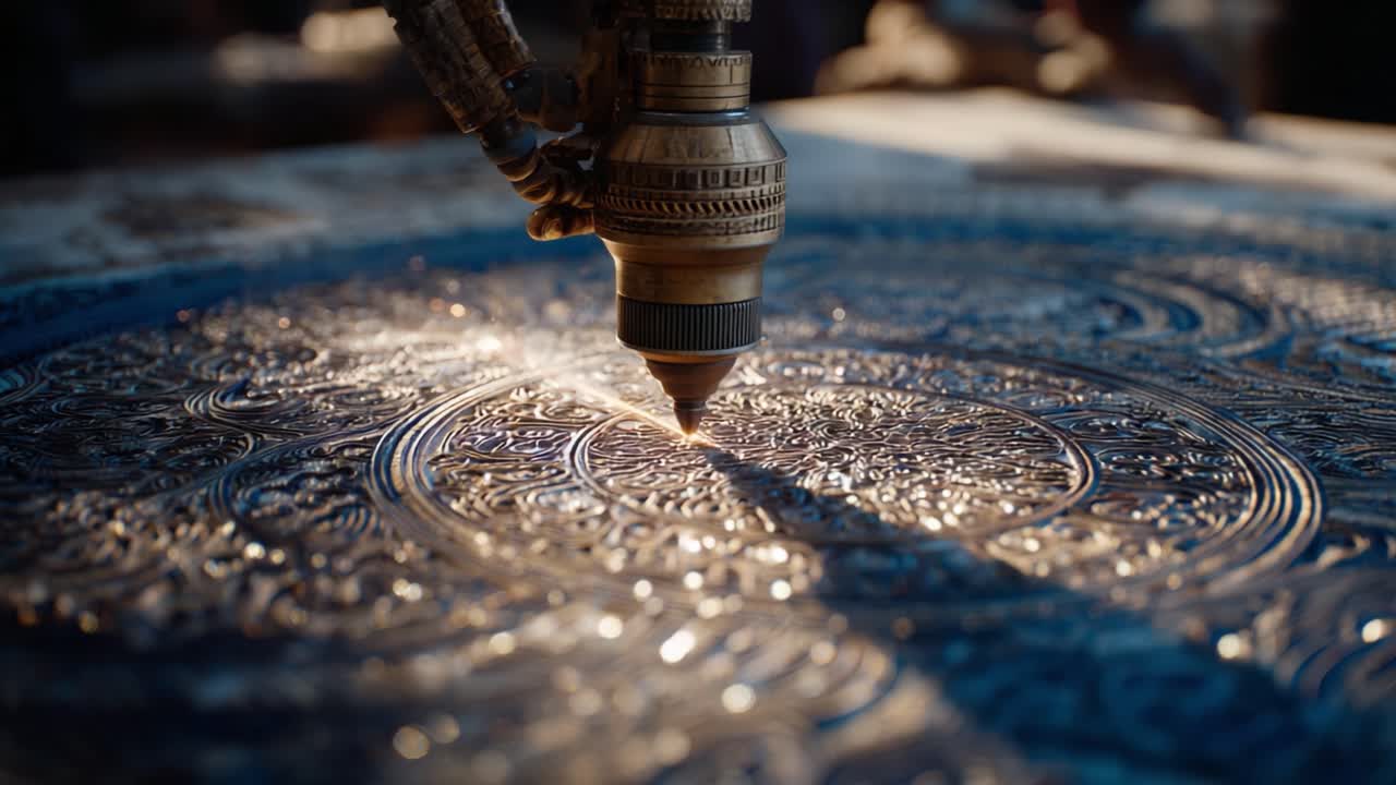 Intricate Metal Engraving Process: A Close-Up Look at a Laser Engraver ...