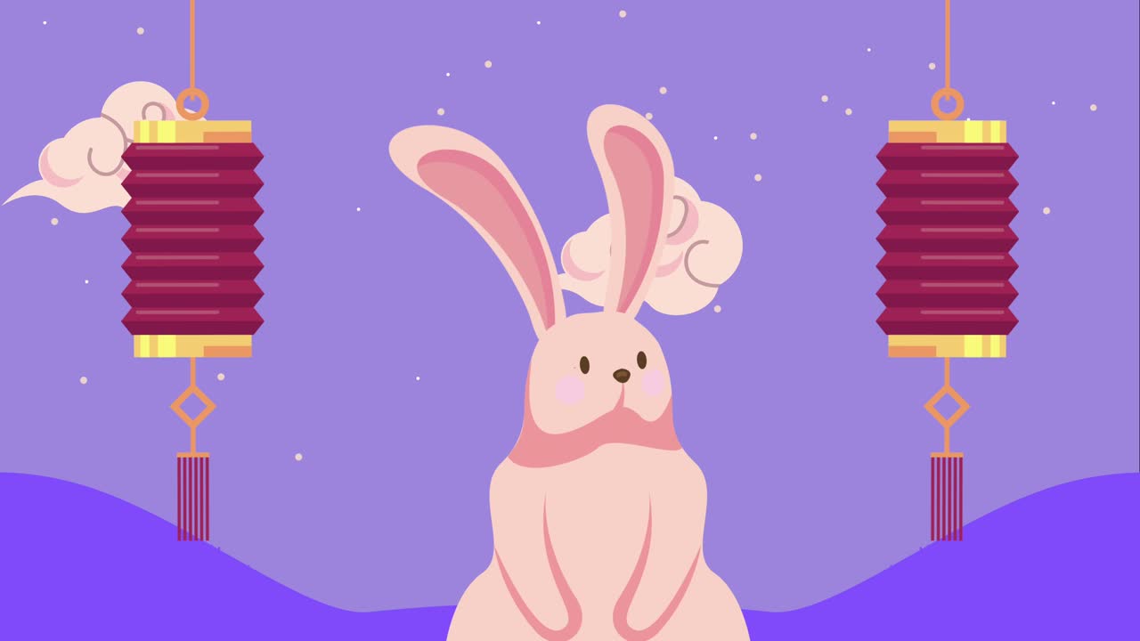 Happy moon festival animation with rabbit | Premium Stock Video Footage