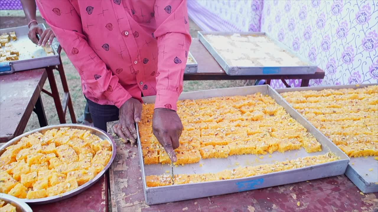 Premium stock video - Indian sweets making closeup view