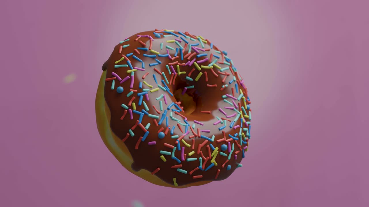 Premium stock video - 3d model of a rotating chocolate donut with sprinkles