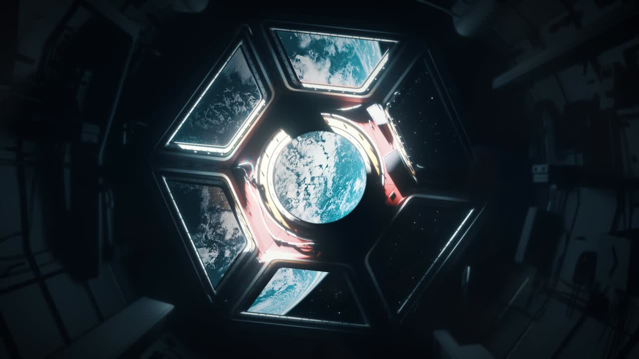 Premium stock video - Space station interior window - leaving earth