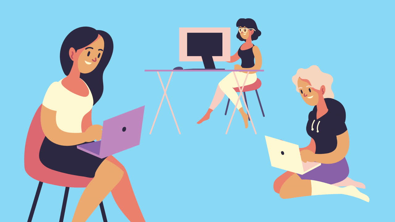 Young women using computers characters | Premium Stock Video Footage