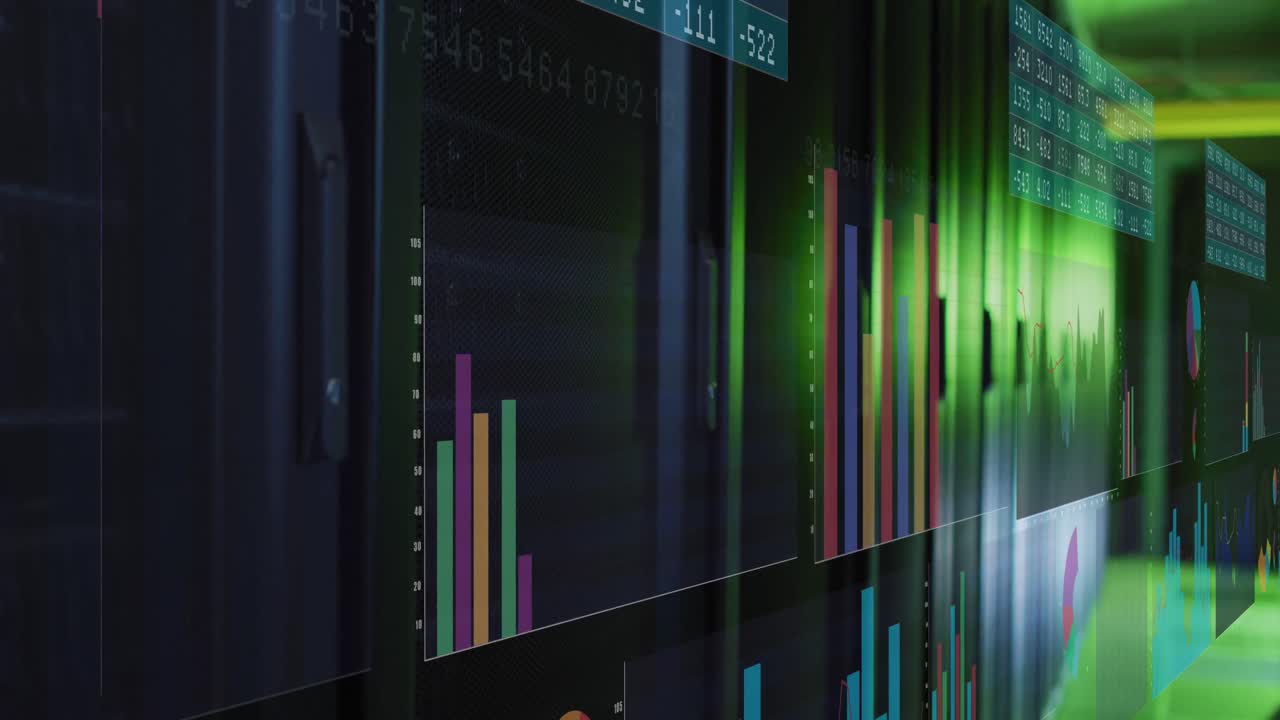 Premium Stock Video Animation Of Interface With Statistical Data Processing Against Computer