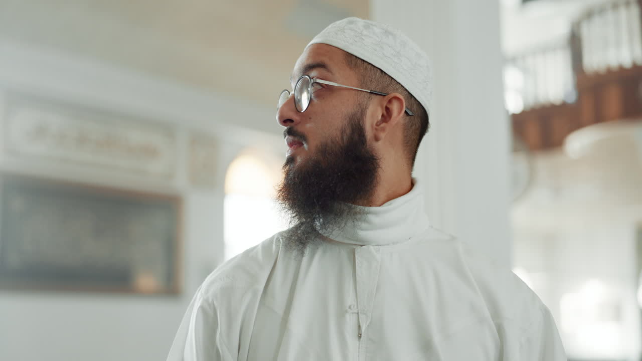 Premium stock video - Man, thinking and mosque for islam religion