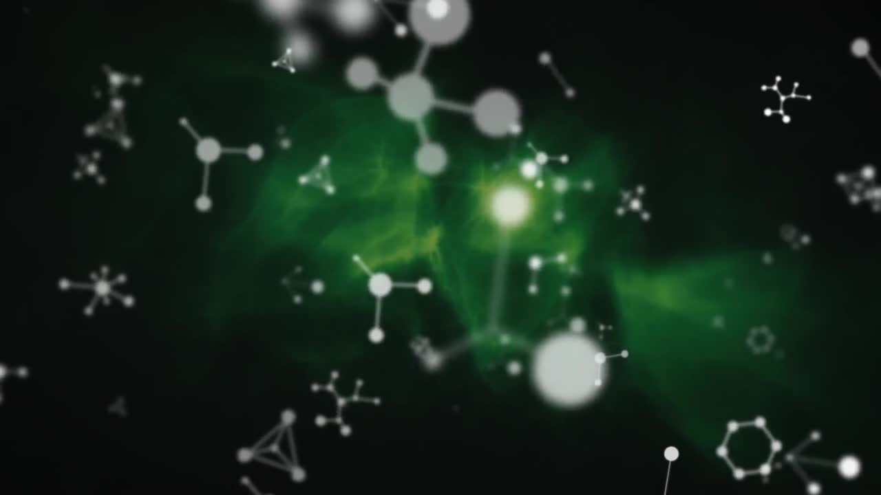 Premium stock video - Animation of molecules spinning on green background