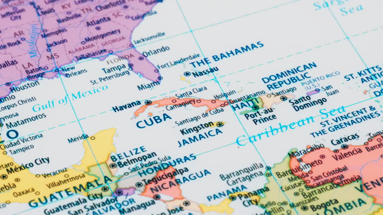 Premium stock video - Close-up of the country word cuba on a world map ...