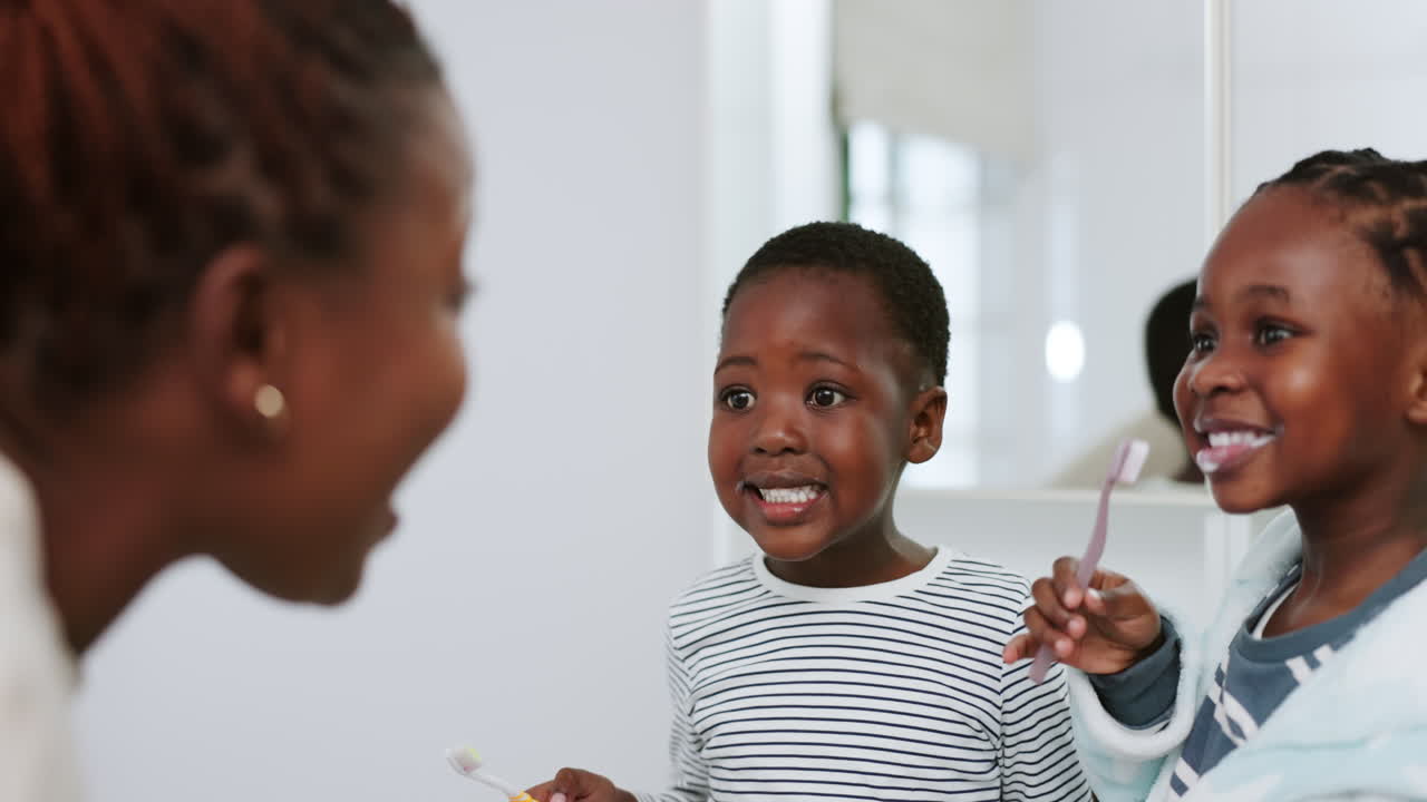 Mother, children and check for brushing teeth Premium Stock Video Footage