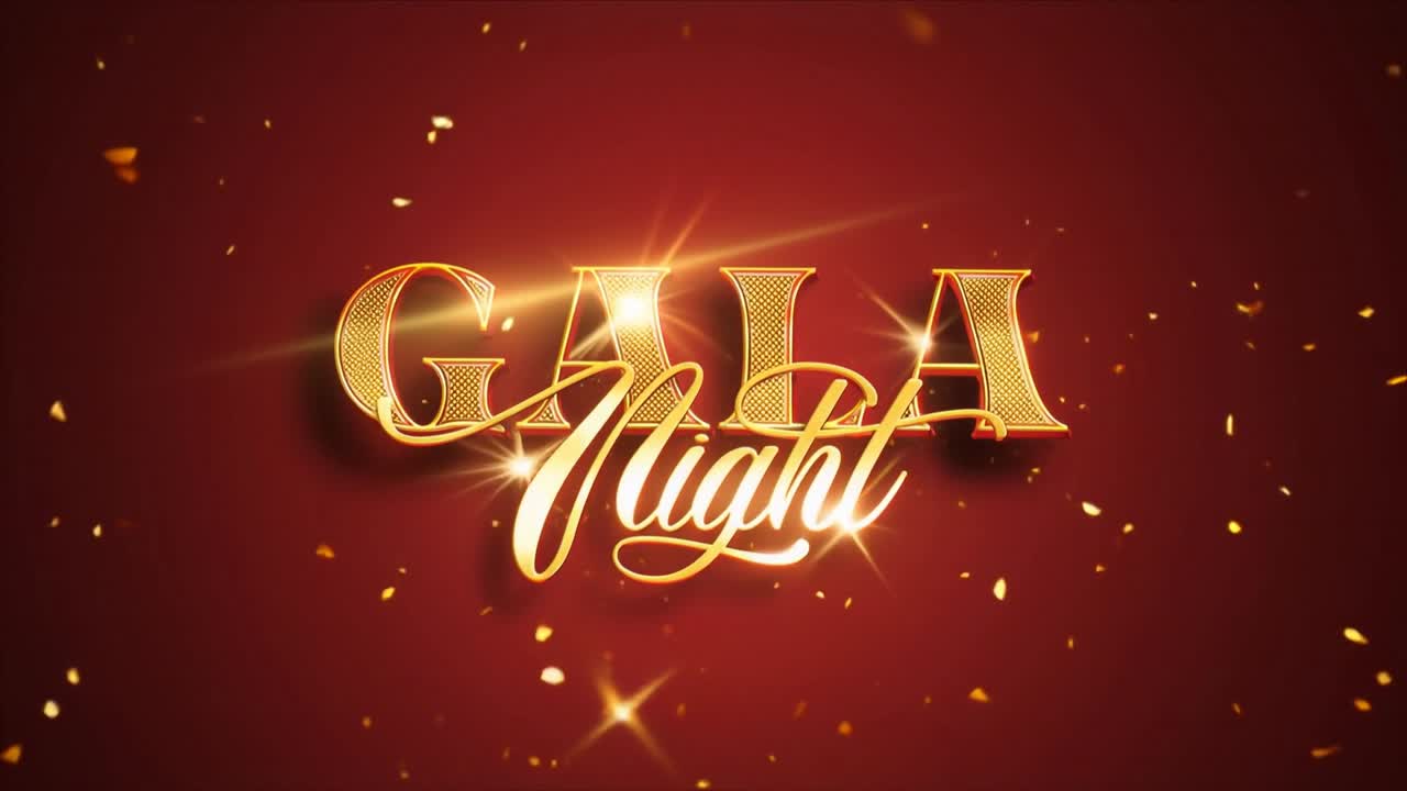 Luxury Gala Night Golden 3D Text Animation on Elegant Red Background ...