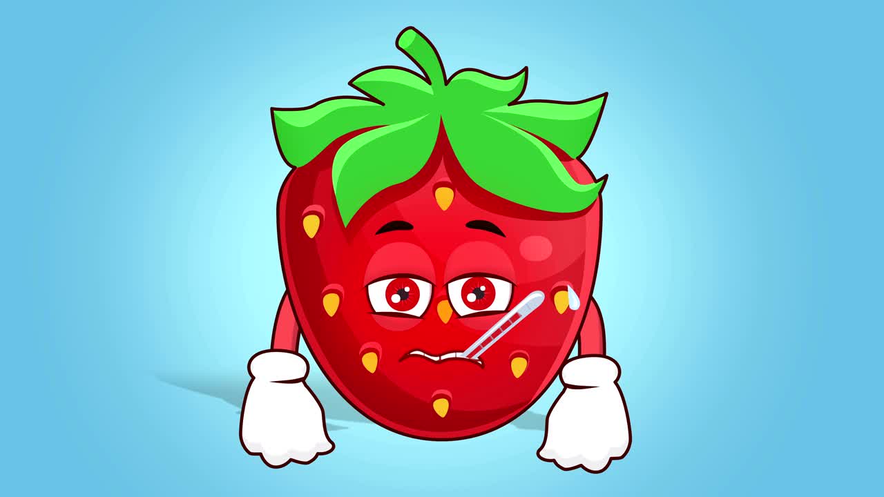 Animación de cara de fresa de dibujos animados enfermo enfermo con luma ...
