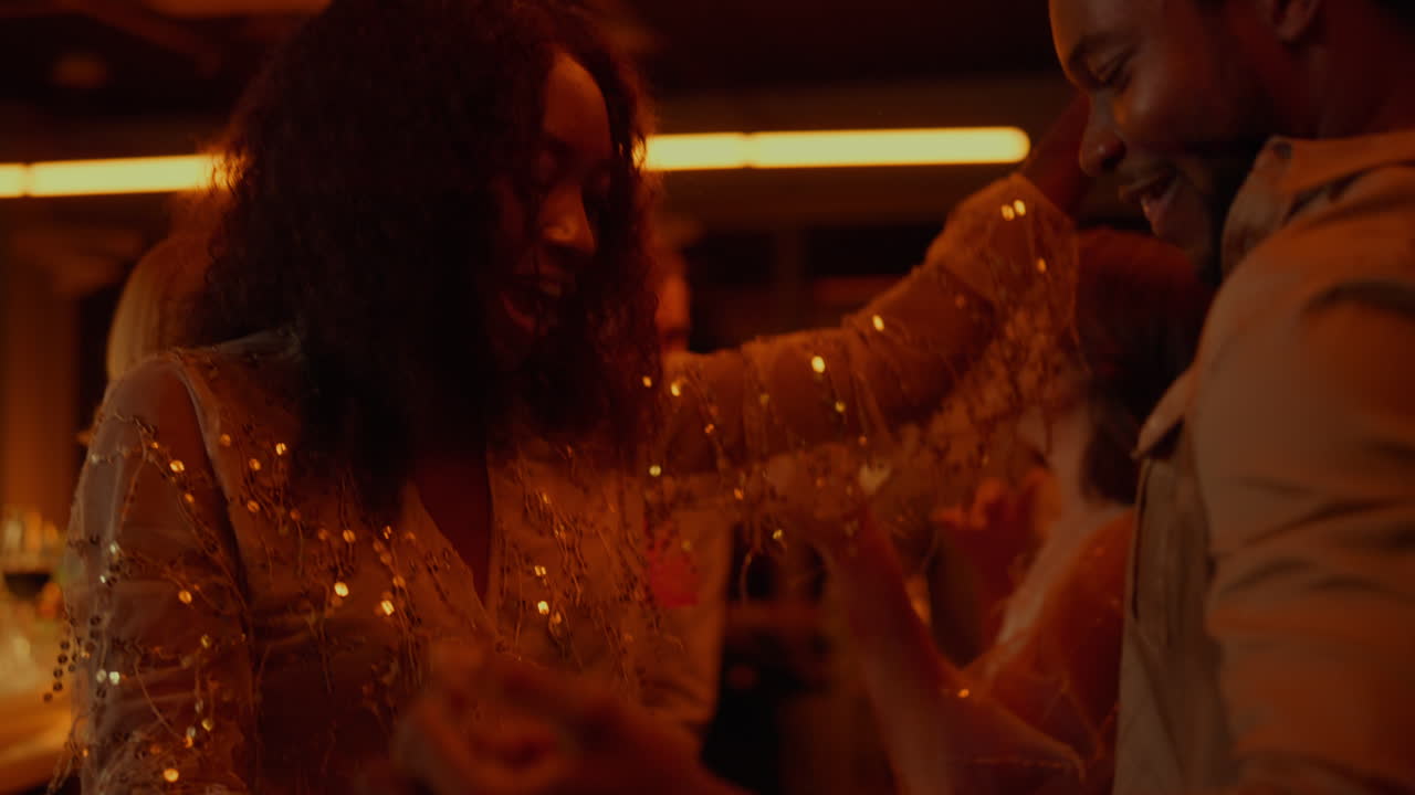 African american couple dancing on party in bar. afro lovers having fun ...