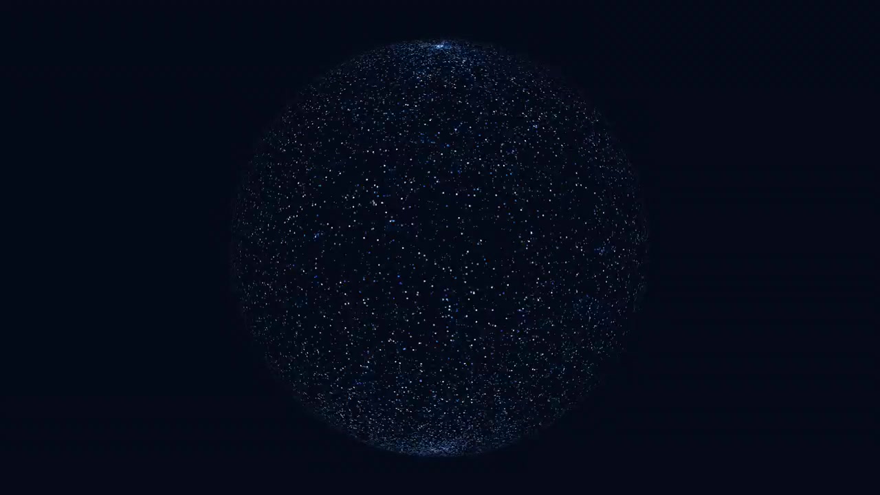 A spherical figure composed of white dots on a black backdrop resembles ...