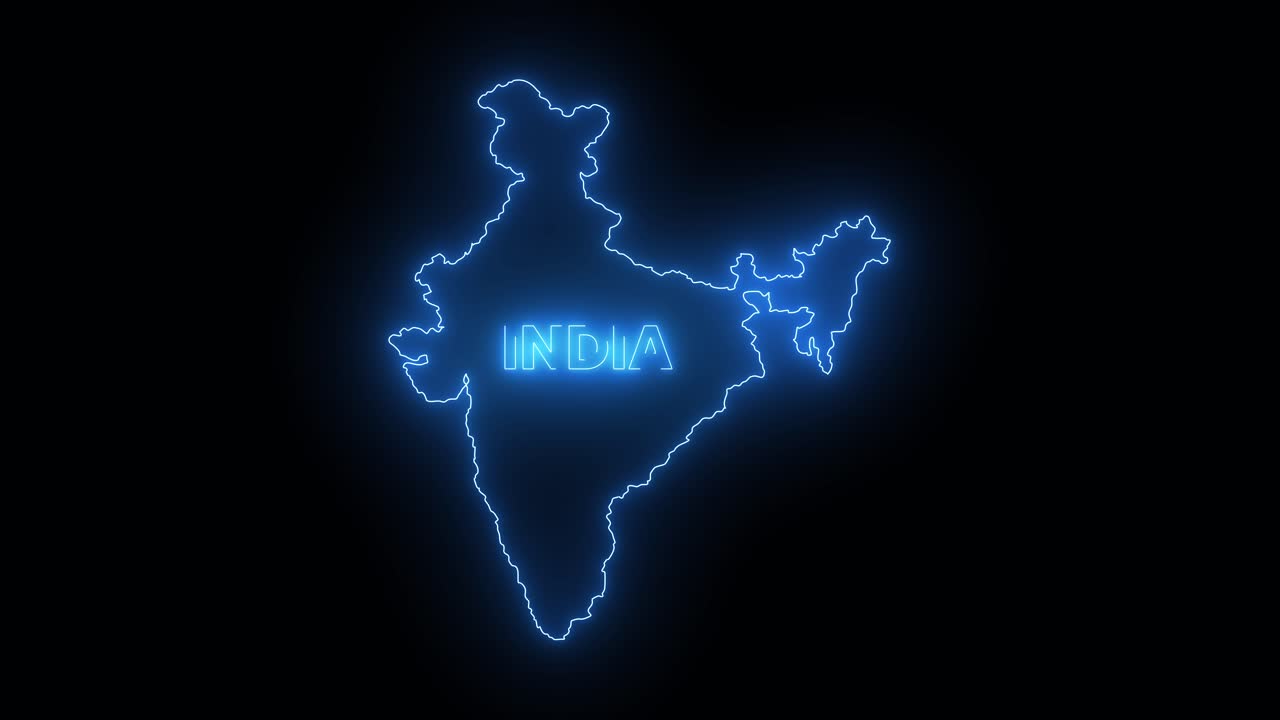 Glowing neon India map with lens flare animation isolated on black ...