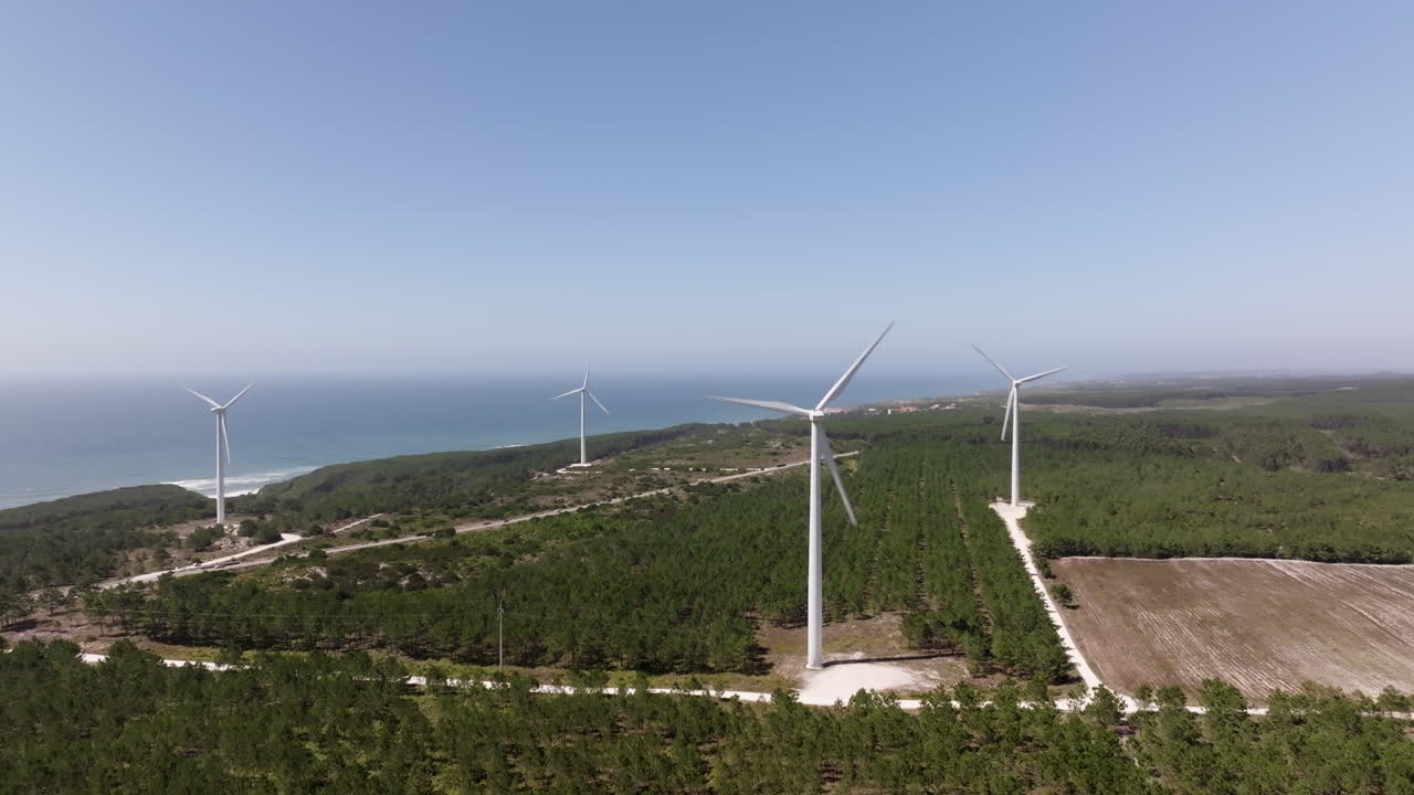 Coastal wind farm aerial view Premium Stock Video Footage