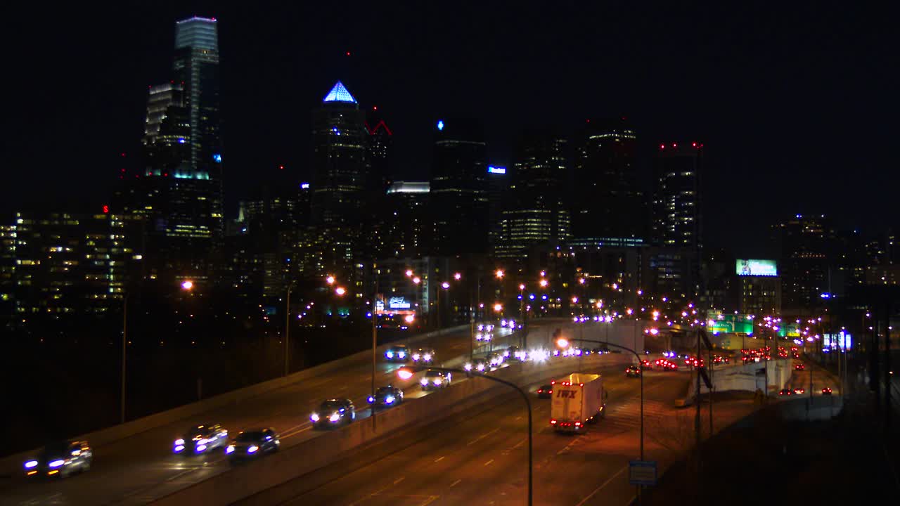 Premium stock video - Traffic on a freeway heads into philadelphia pa ...