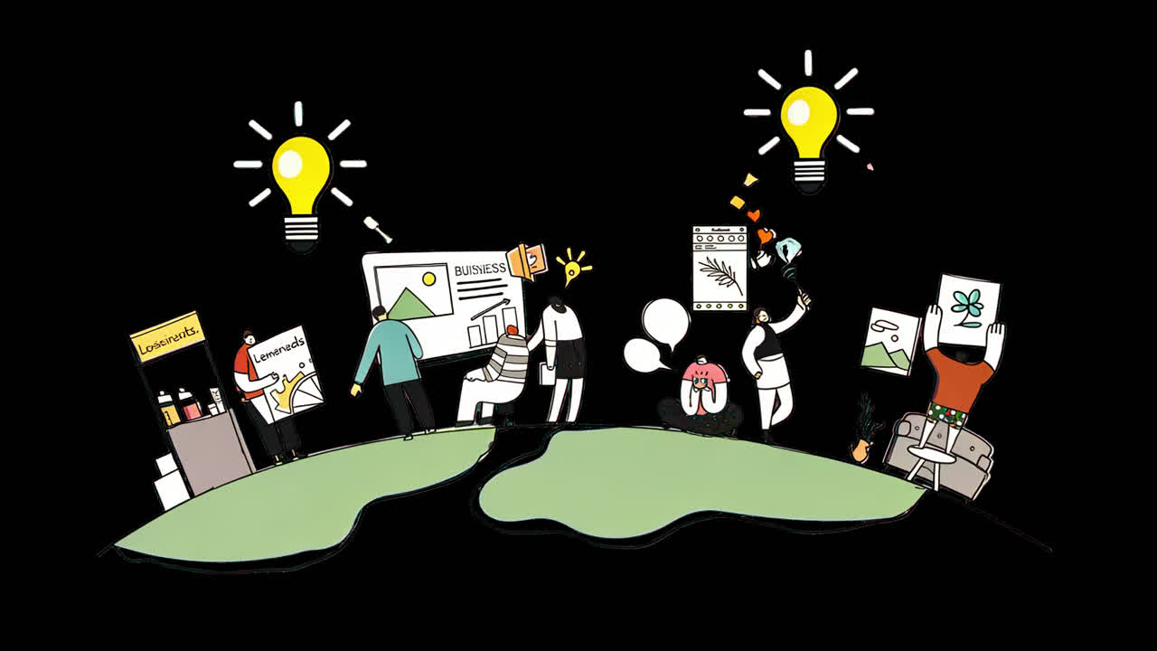 Creative teamwork collaboration innovation ideas animation isolated ...