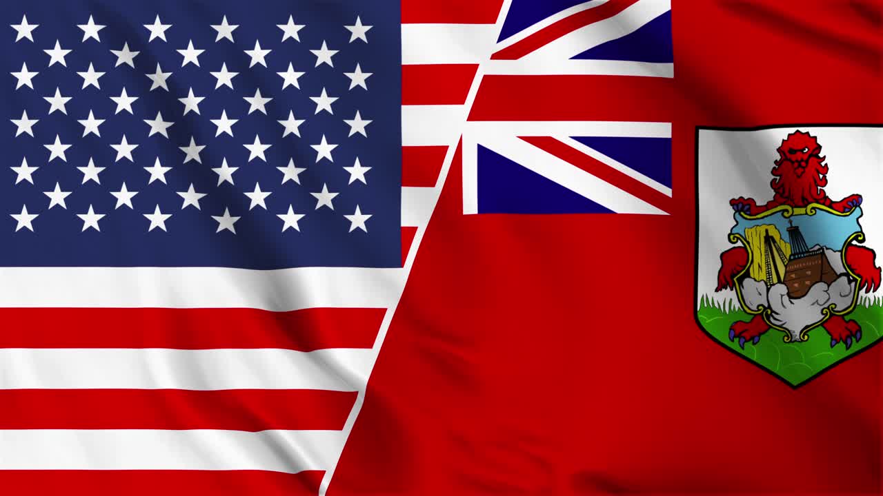 Premium stock video - American and bermuda flags
