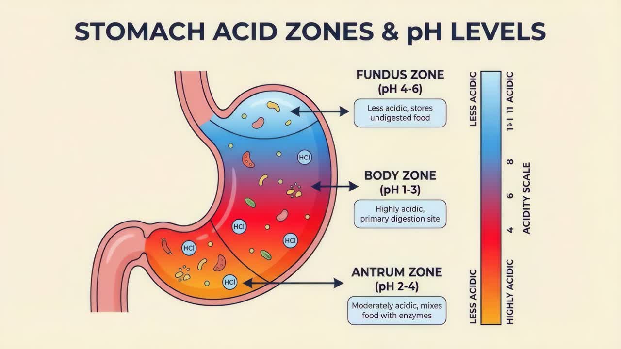 Stomach Zones and Acidity Levels Explained | Premium Stock Video Footage