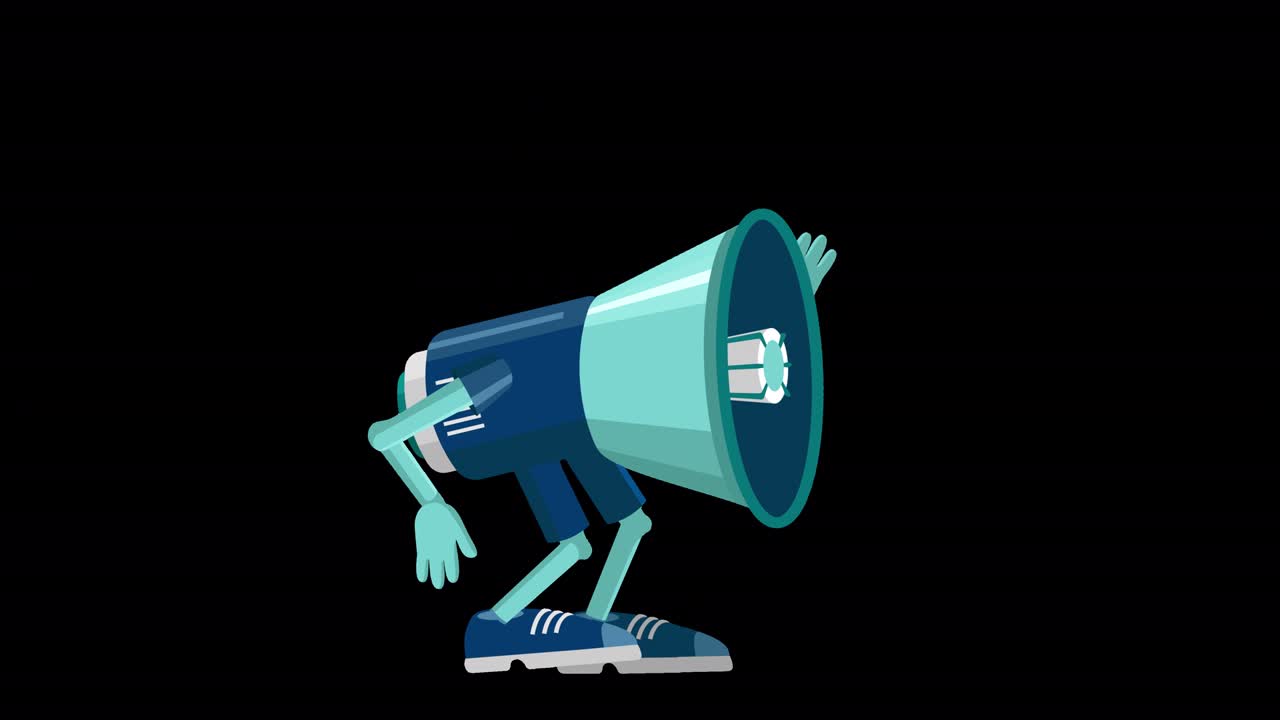 rhythmic dancing cartoon megaphone. looped 2d animation. alpha channel ...