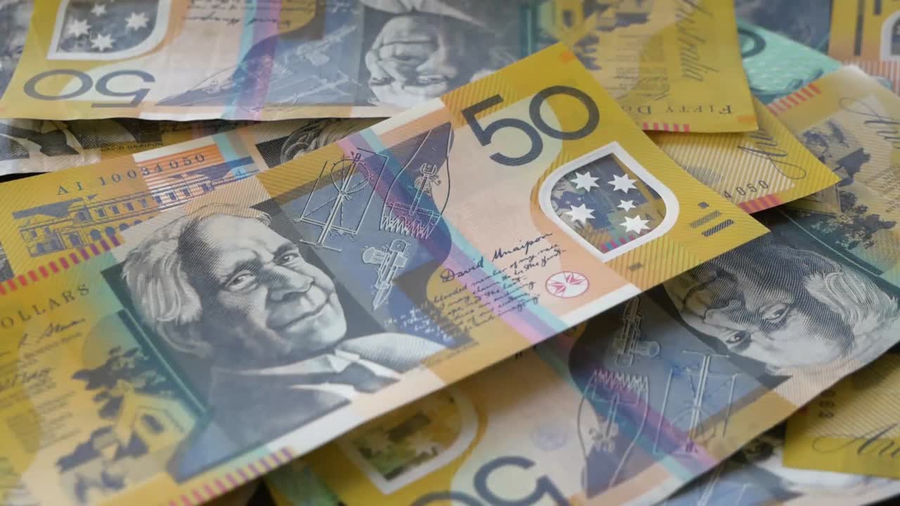 Close Up Of Australian Money Falling Onto Table, Currency Falling Free ...