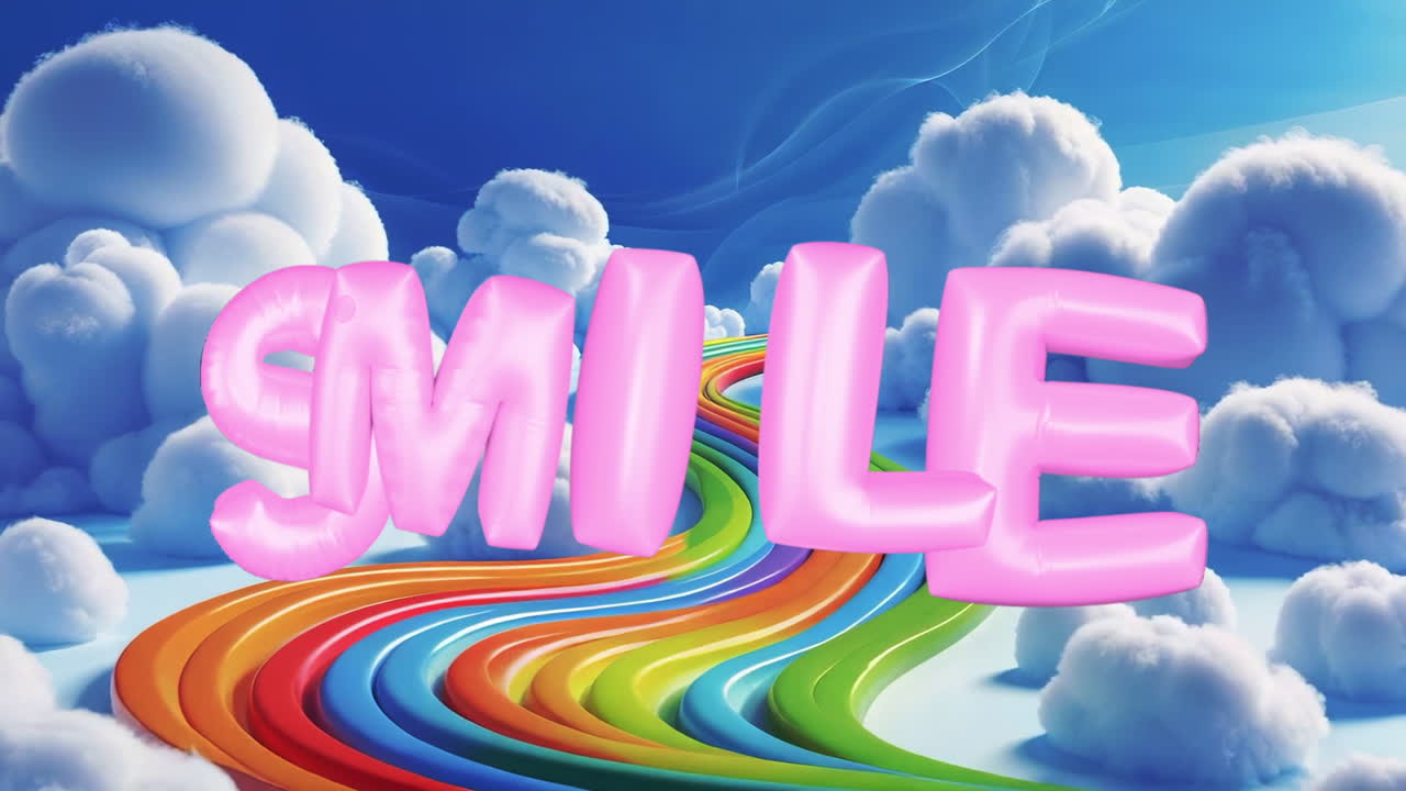 Pink 'SMILE' Letters on a Rainbow Path with Clouds | Premium Stock ...