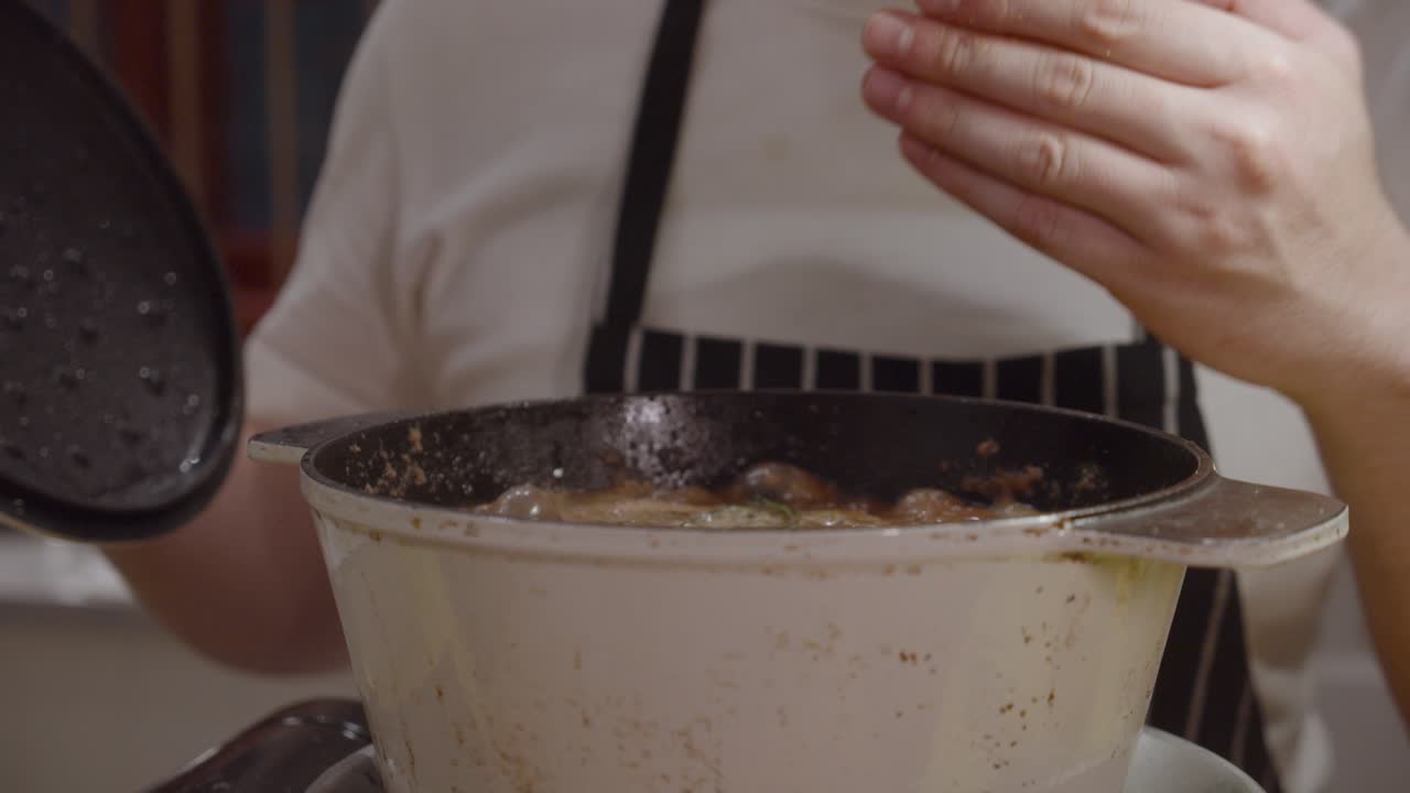 Chef Tastes The Smell Coming From Opened Cooking Pot Free Stock Video ...