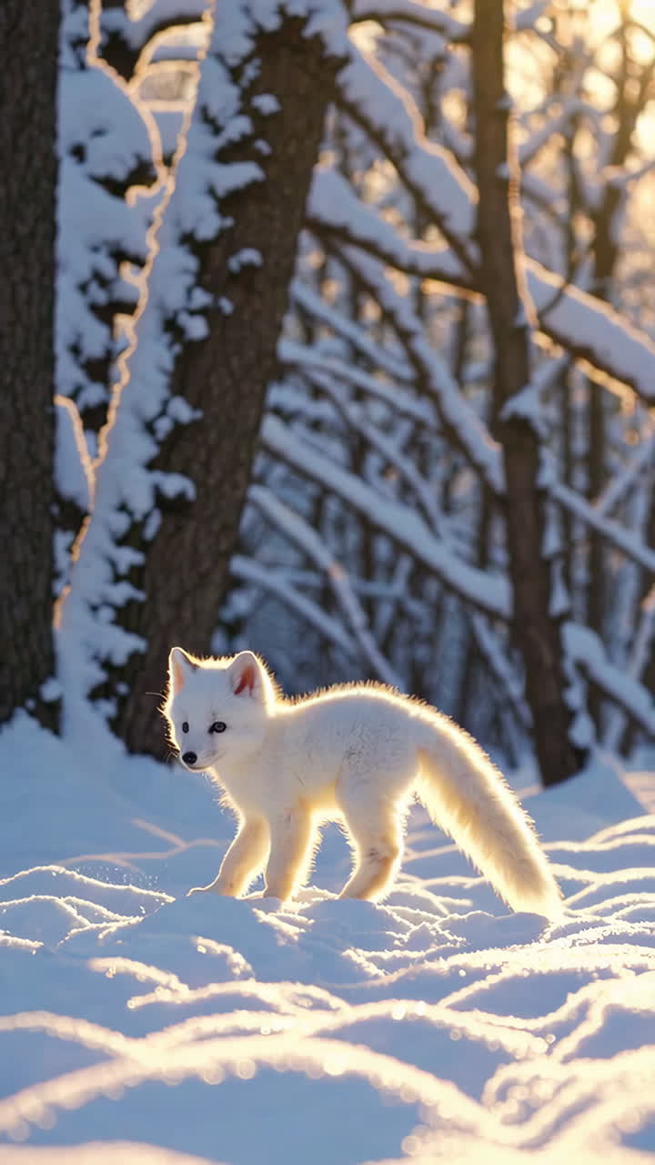 Arctic Fox Kit in a Snowy Forest | Premium Stock Video Footage