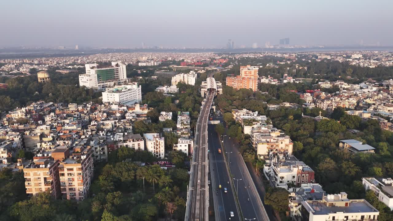 An aerial view of Sukhdev Vihar Metro Station and Modi Mill Flyover ...
