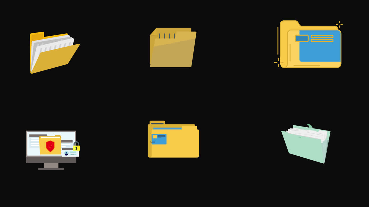 Premium stock video - Computer folder icons set animation transparent ...