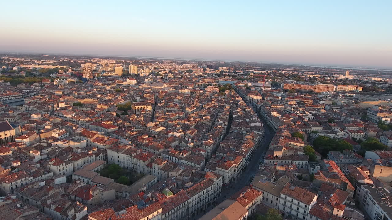 Free stock video - Aerial sunset over montpellier city. old ...