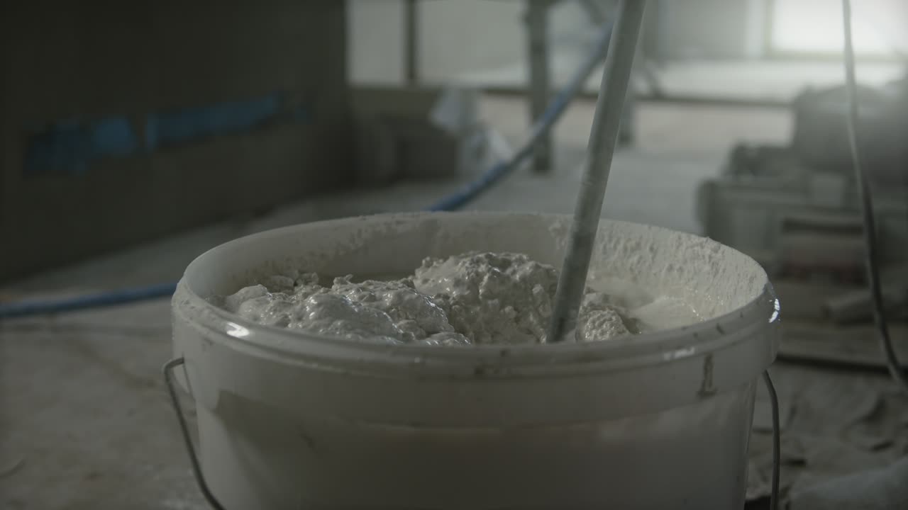 Premium stock video - Close up of mixing plaster for the walls, person ...