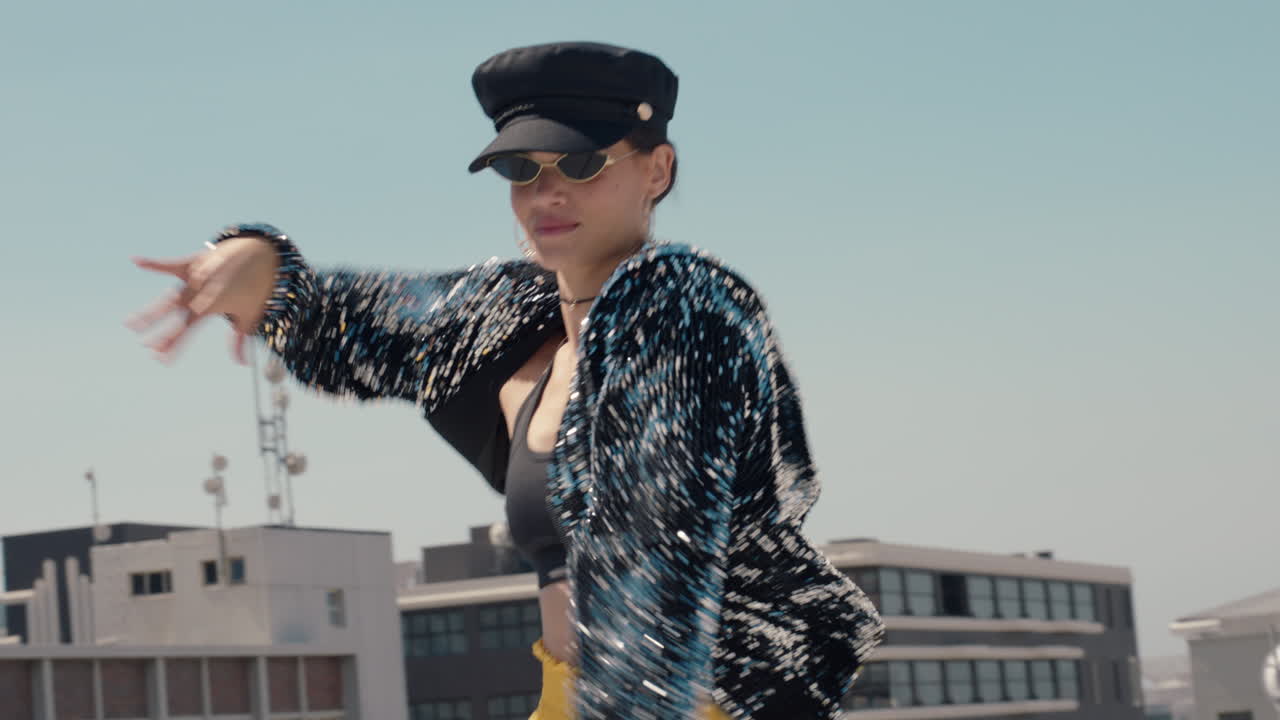 Premium stock video - Dancing woman latin dancer on rooftop beautiful ...