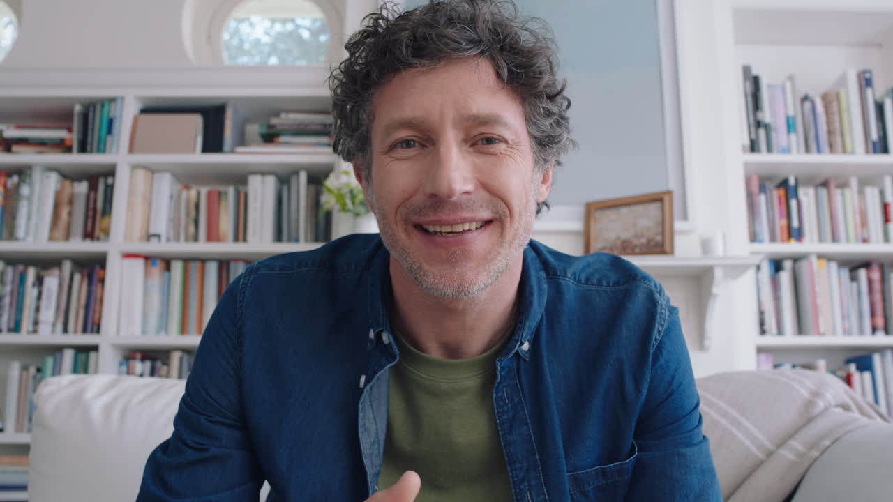 Premium stock video - Happy caucasian man having video chat using ...