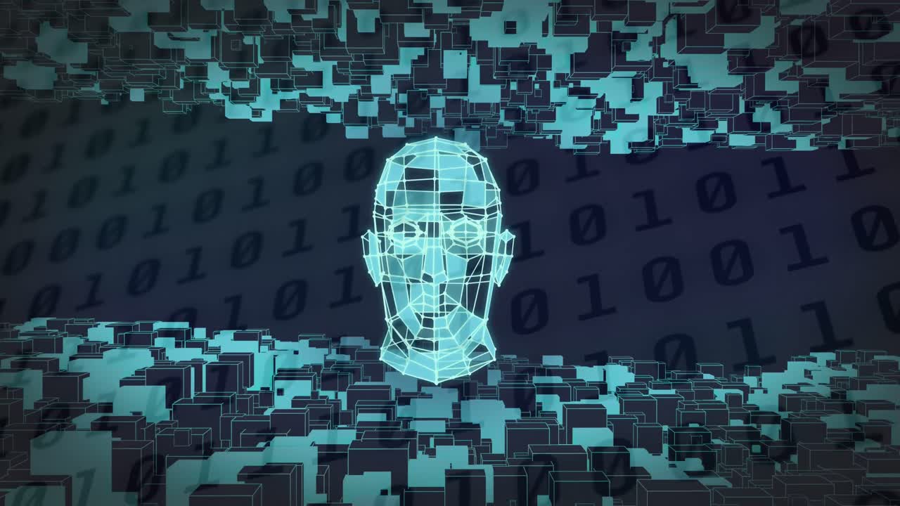 Premium stock video - Animation of shapes and digital human over binary ...