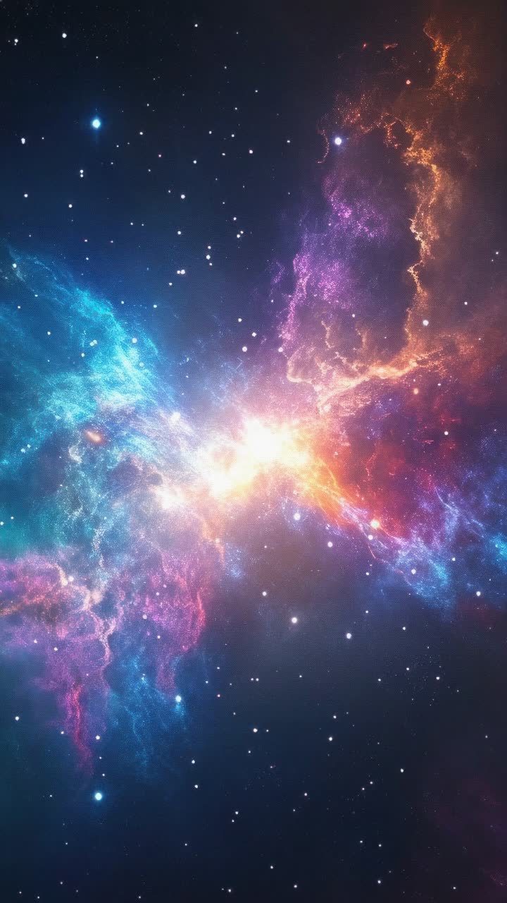 A cosmic nebula with vibrant colors in a wide-angle shot, resembling a ...