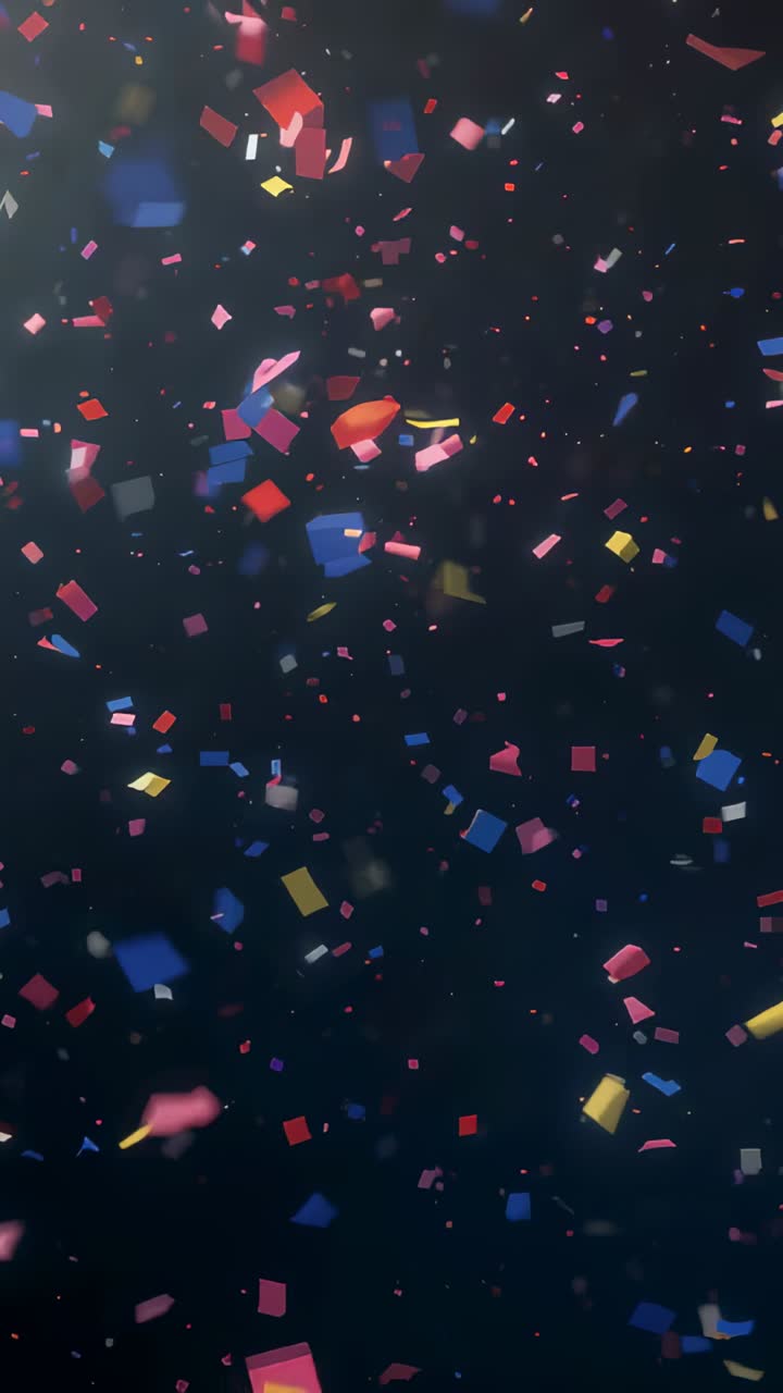 Vertical video: Sequence starting, falling confetti moving forward in ...