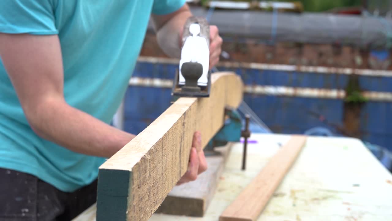 Carpenter Hand Planing Edge On White Oak Plank Free Stock Video Footage ...