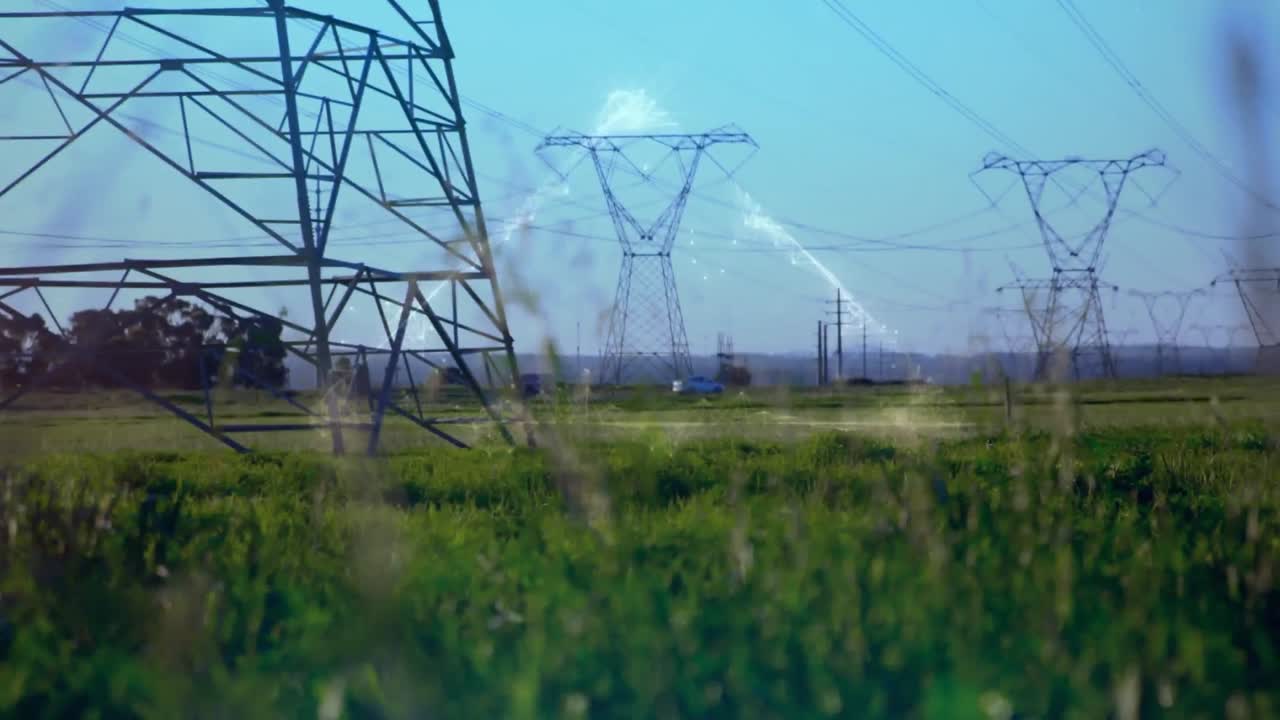 Animation of triangle over landscape with electricity pylons | Premium ...