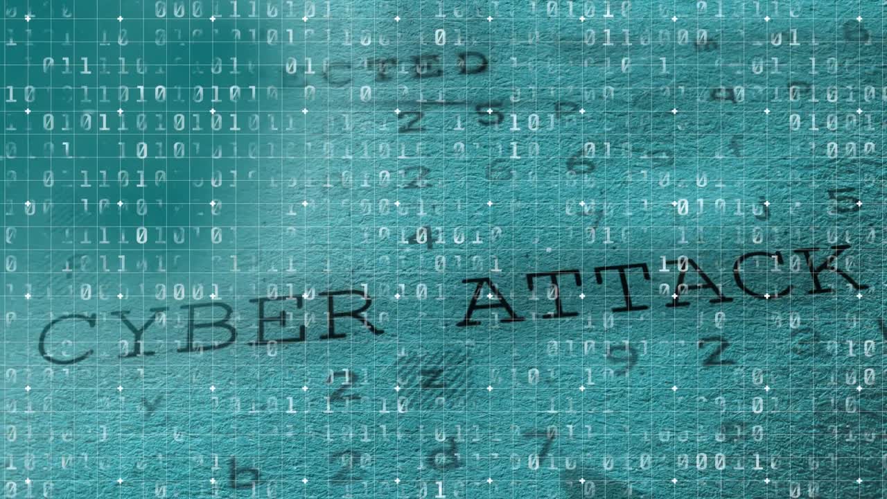 Premium stock video - Animation of cyber attack text and data processing on blue background
