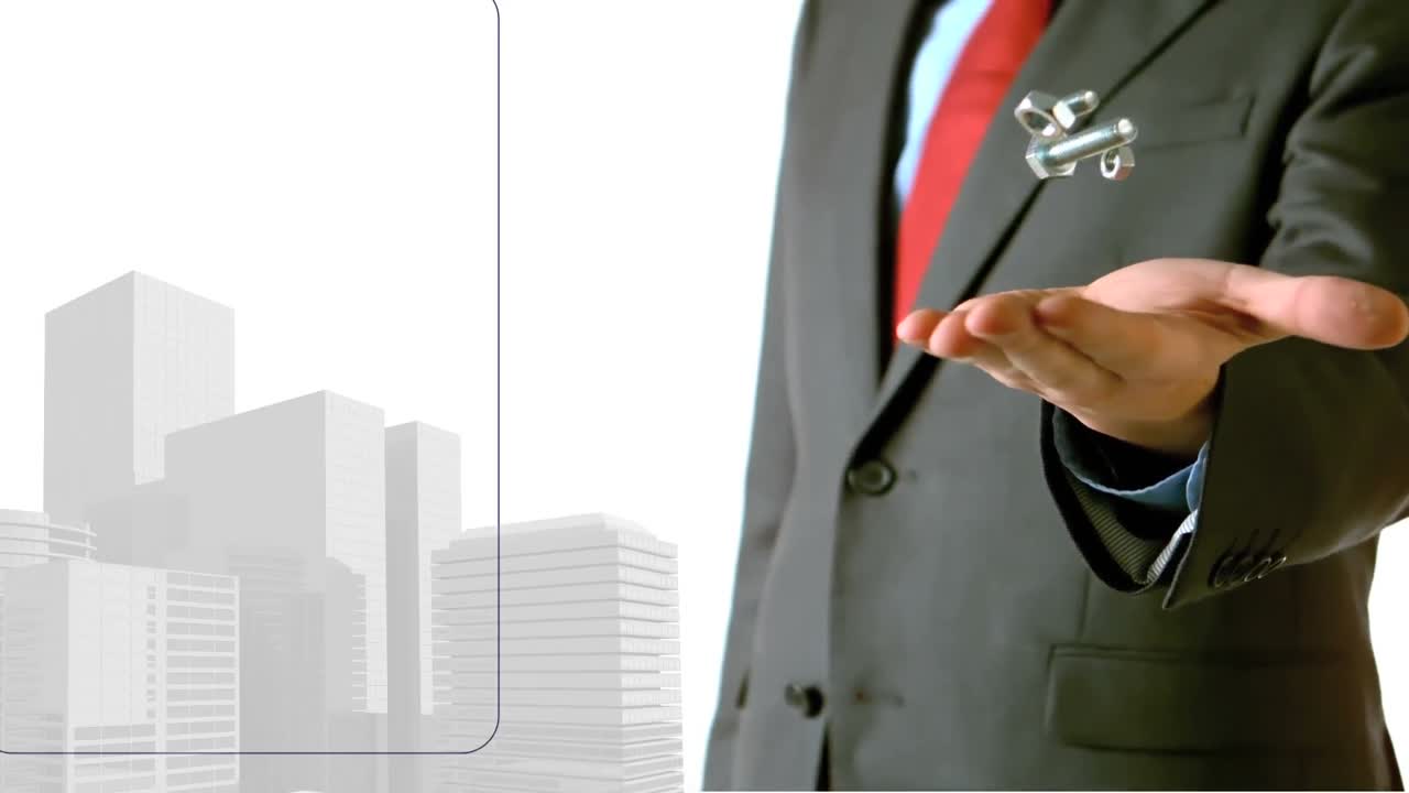 Animation of businessman throwing and catching nuts and bolts, over ...