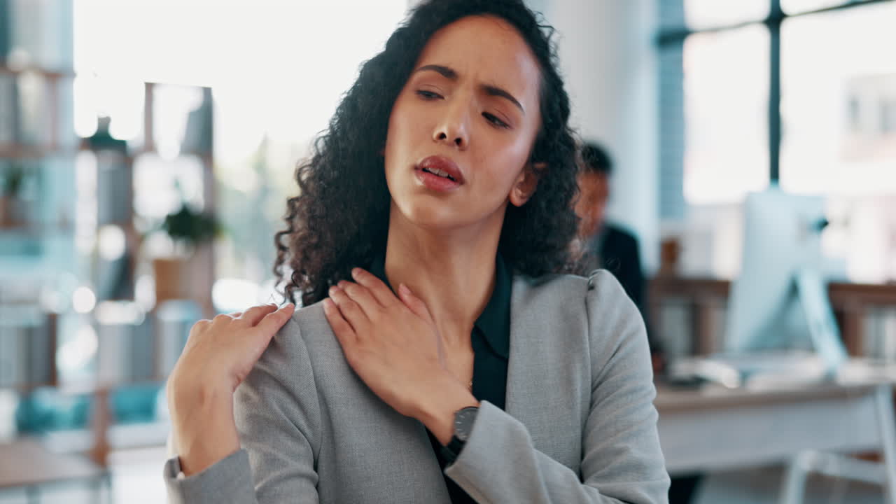 Shoulder Pain, Fatigue And A Business Woman Free Stock Video Footage ...