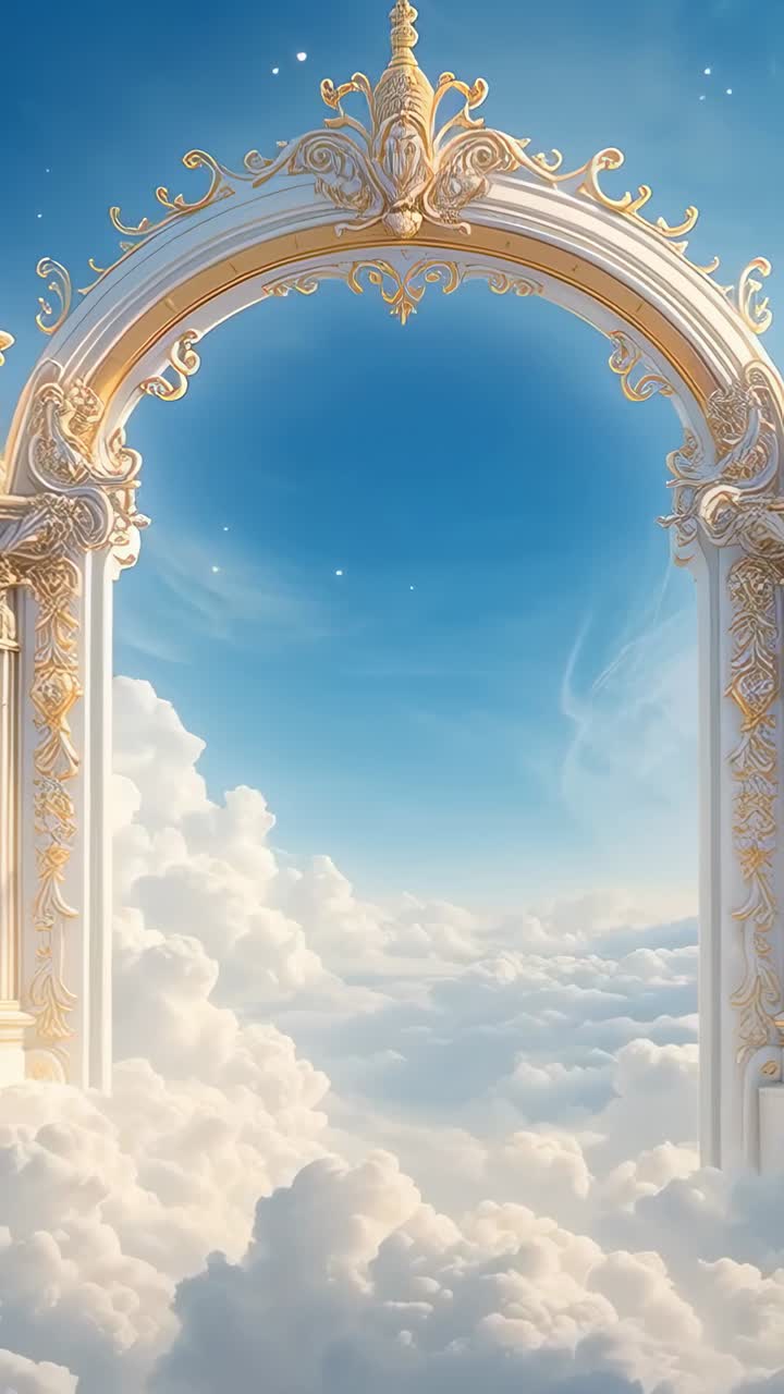 Vertical video: Moving camera revealing gilded arch fluted columns ...