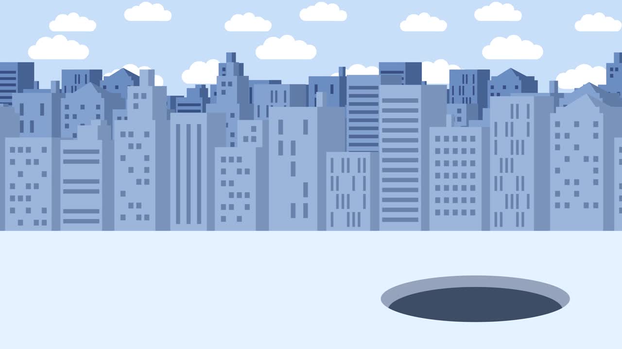 Business man fall into the hole. Background of buildings. Risk concept ...