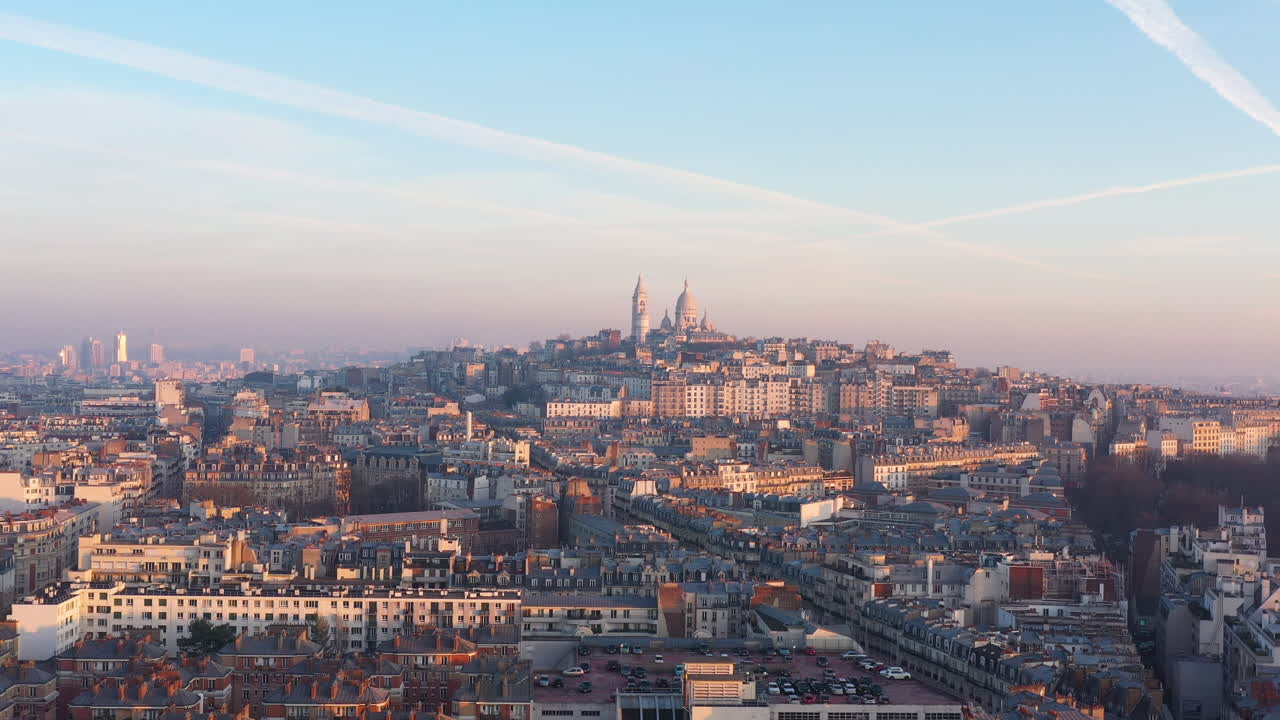 Free stock video - Paris rooftops aerial sunset with the basilica of ...