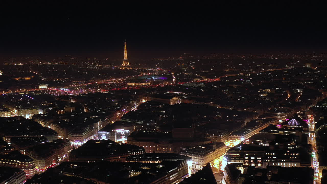 Free stock video - Night aerial view of paris buildings with light