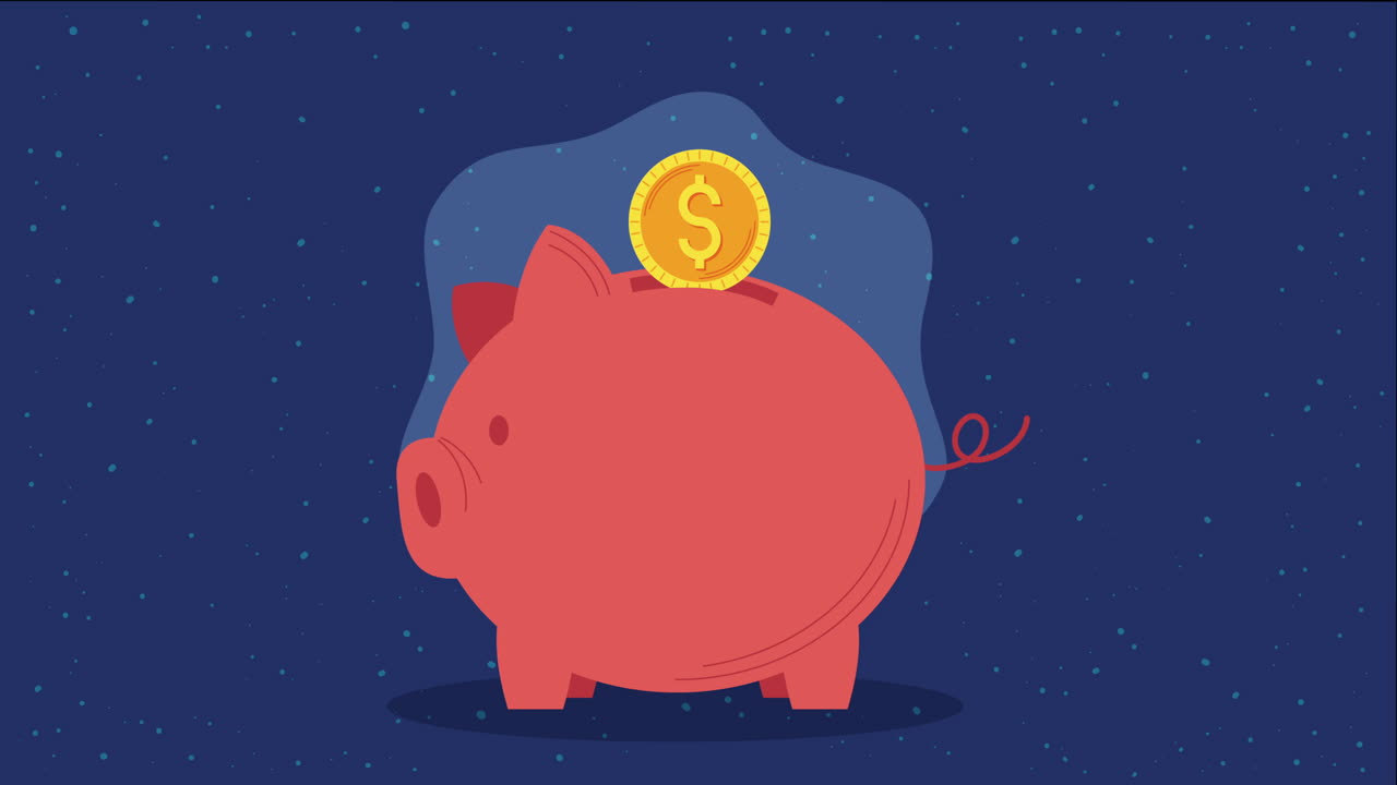 Piggy savings money with coins animation | Premium Stock Video Footage